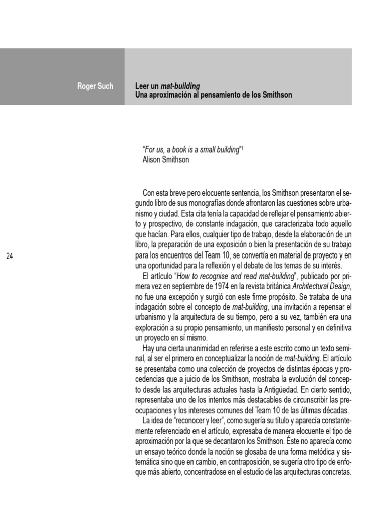 Leer Un Mat-Building. Una Aproximacion Al Pensamiento de Los Smithson ...