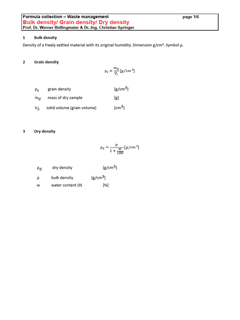 Waste Density Formulas Overview | PDF | Density | Waste