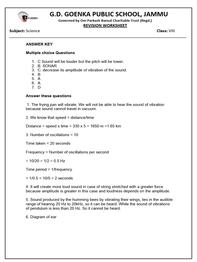 AK Revision Worksheet POMT Class 8 Sound | PDF | Sound | Pitch (Music)