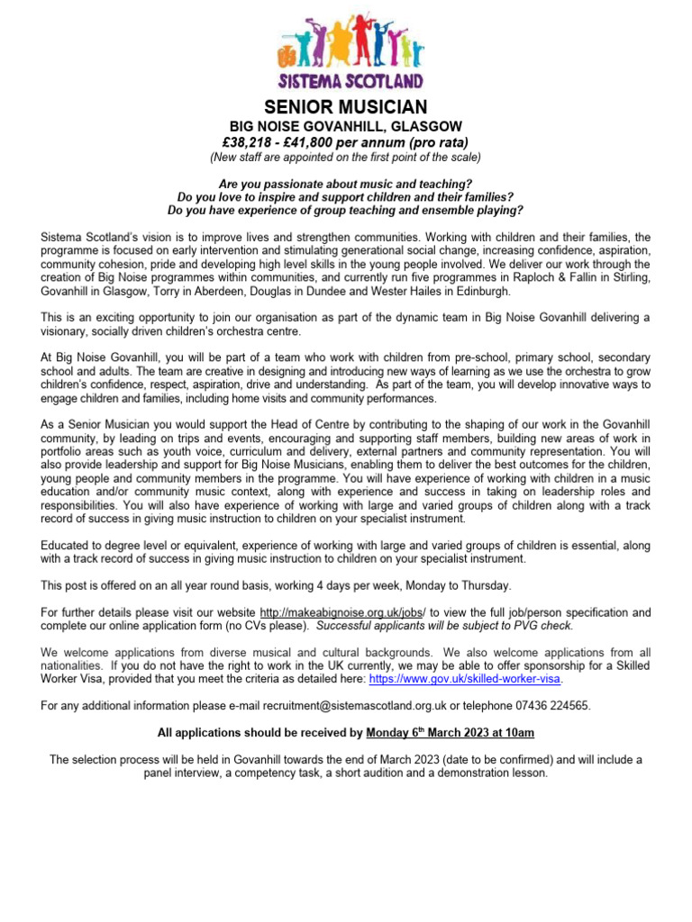 Senior Musician BNG Advert Feb 23 | PDF | Learning