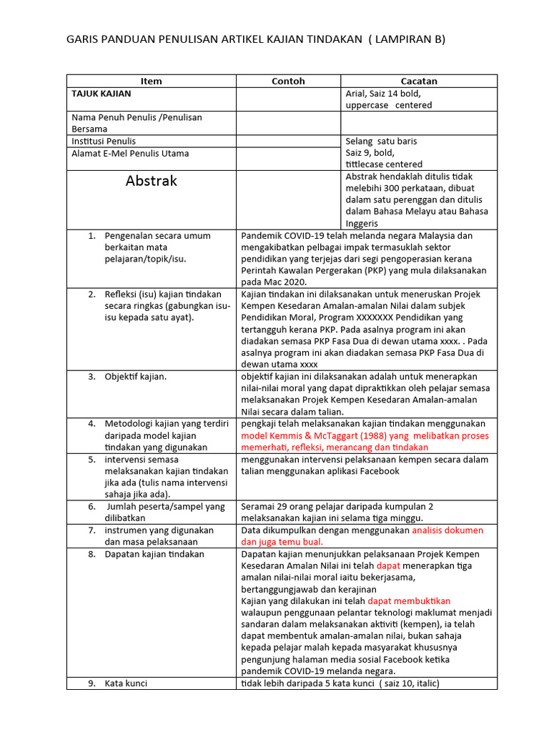 Garis Panduan Penulisan Artikel Kajian Tindakan | PDF