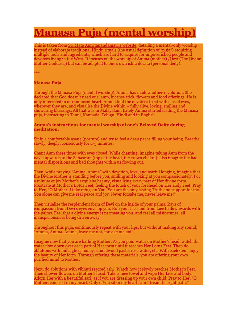 Manasa Puja | PDF | Worship | Indian Religions