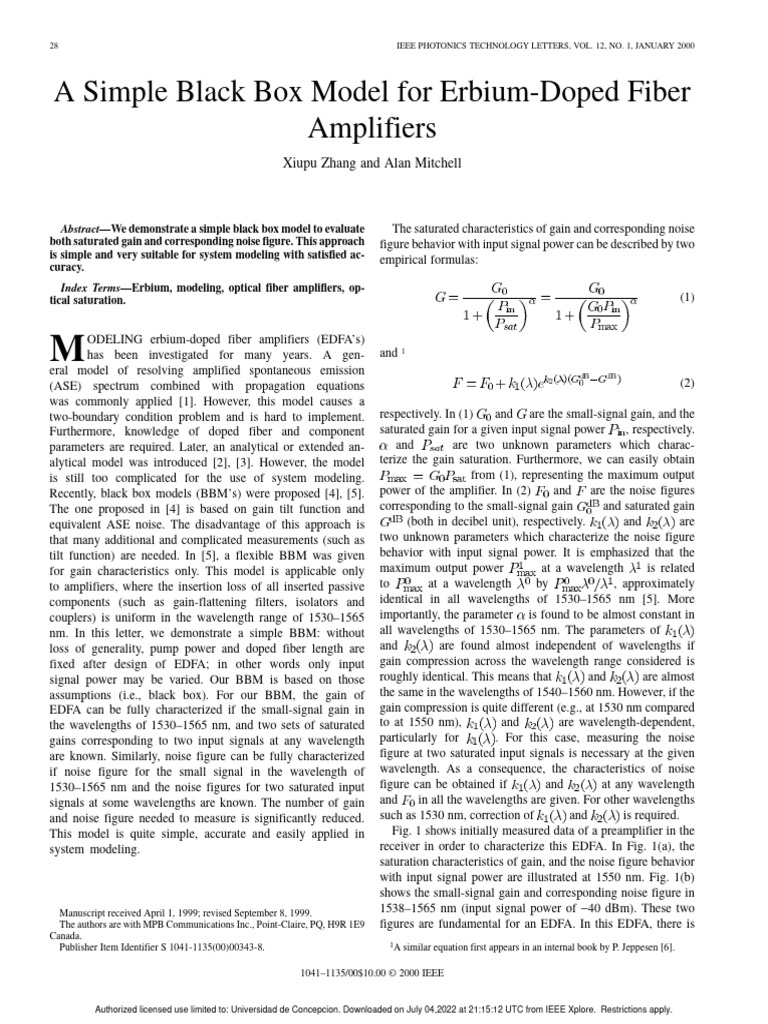 A Simple Black Box Model For Erbium-Doped Fiber Amplifiers | PDF ...