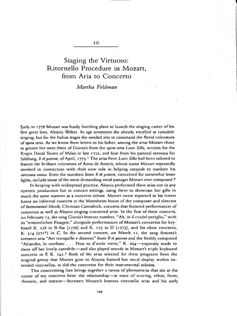 Feldman, Staging The Virtuoso | PDF | Aria | Wolfgang Amadeus Mozart