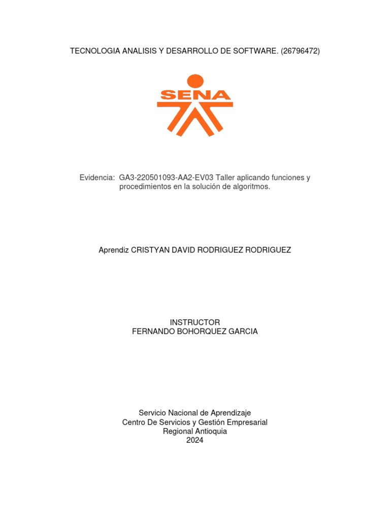 Evidencia de Producto GA3220501093AA2EV03 Taller Aplicando Funciones y ...