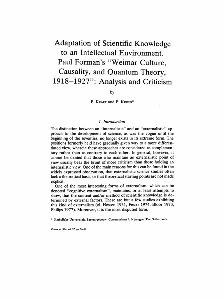 Kraft, P., & Kroes, P. (1984). Adaptation of Scientific Knowledge to an ...