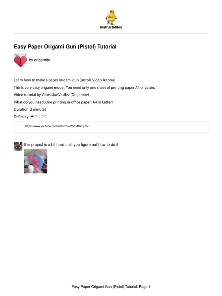 Easy Origami Paper Gun Tutorial | PDF