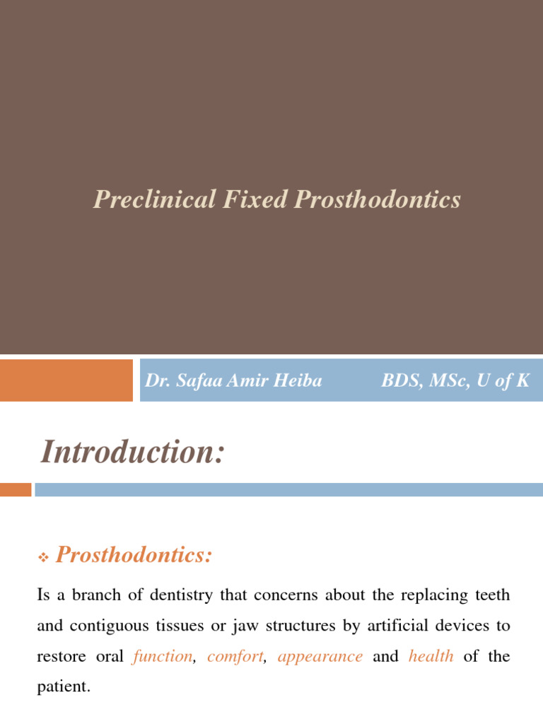 Preclinical Fixed Prosthodontics | PDF | Prosthodontics | Medical ...