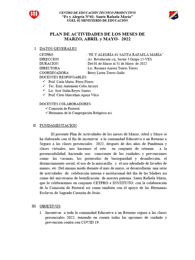 Plan de Activ Comison Agosto Setiembre | PDF