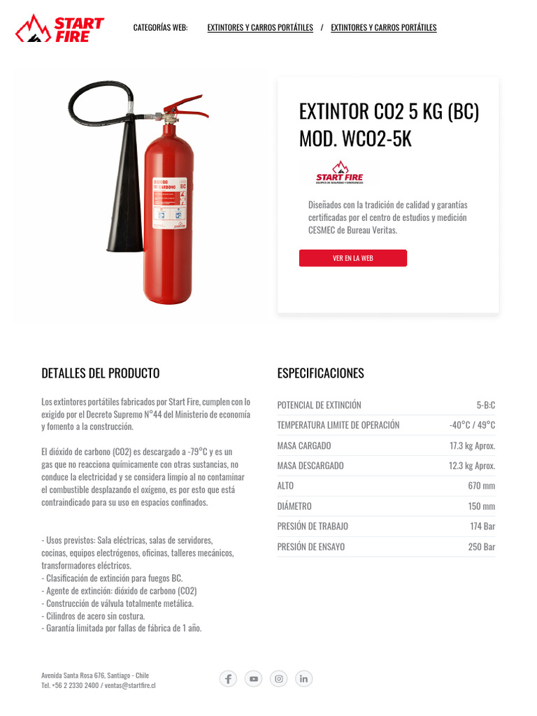 Extintor Co2 5 KG BC Mod Wco2 5k | PDF | Supresión de incendios | Protección activa contra incendios