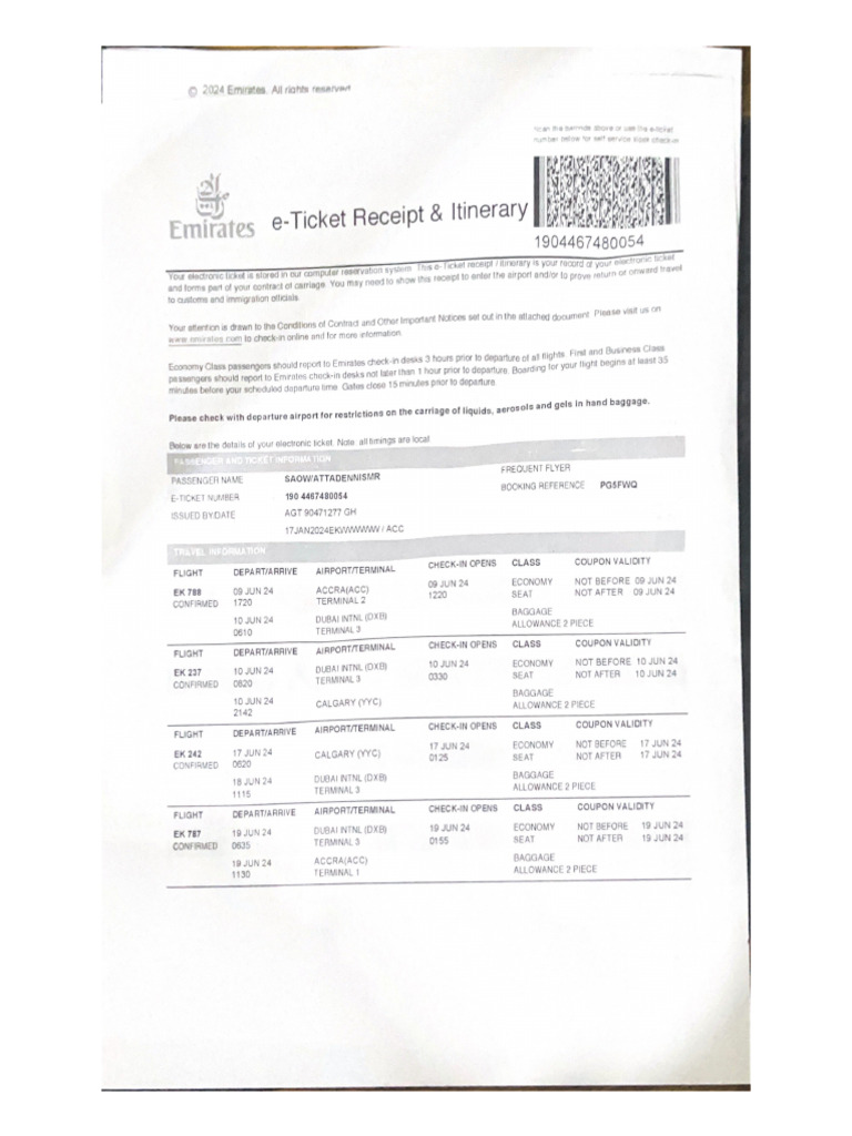 Emirates E-Ticket Receipt & Itinerary | PDF