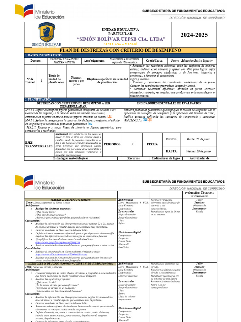PD - 8vo A EGB - Semana 9 (2024-2025) Matemática-1 | PDF | Geometría ...