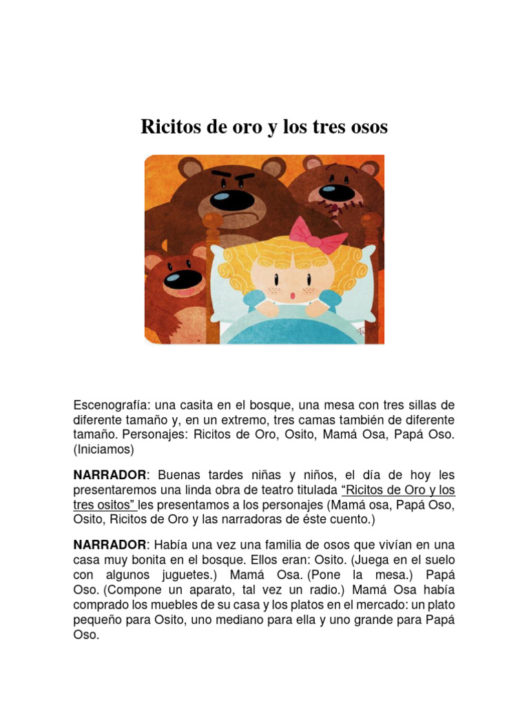 Obra de teatro: Ricitos de Oro y los Osos | PDF | Ricitos de oro y los ...