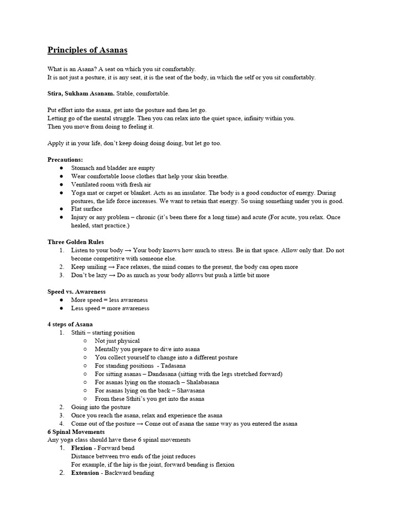 Notes - Asanas | PDF | Asana | Anatomical Terms Of Motion