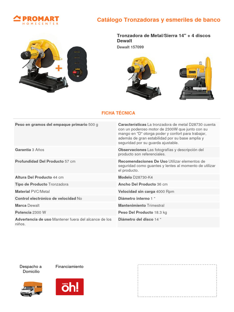 Tronzadora Dewalt D28730 14" 2300W | PDF