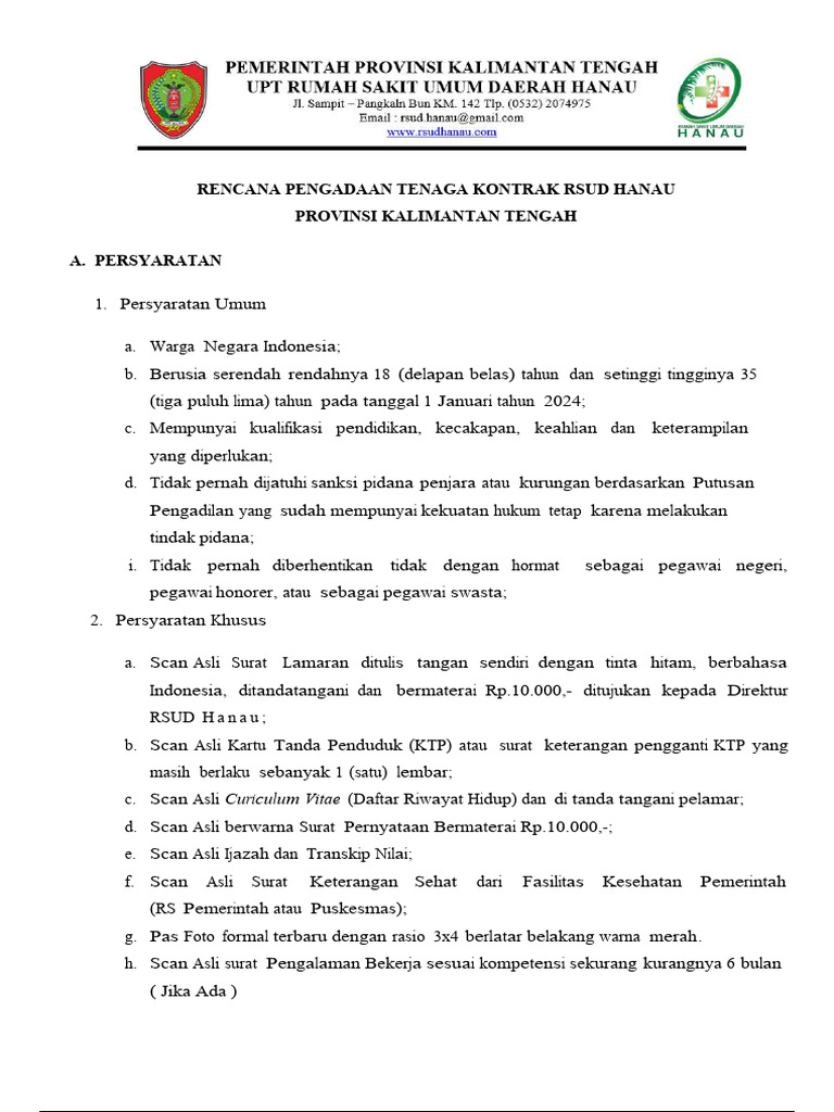 Rencana Pengadaan Tenaga Kontrak Rsud Hanau | PDF