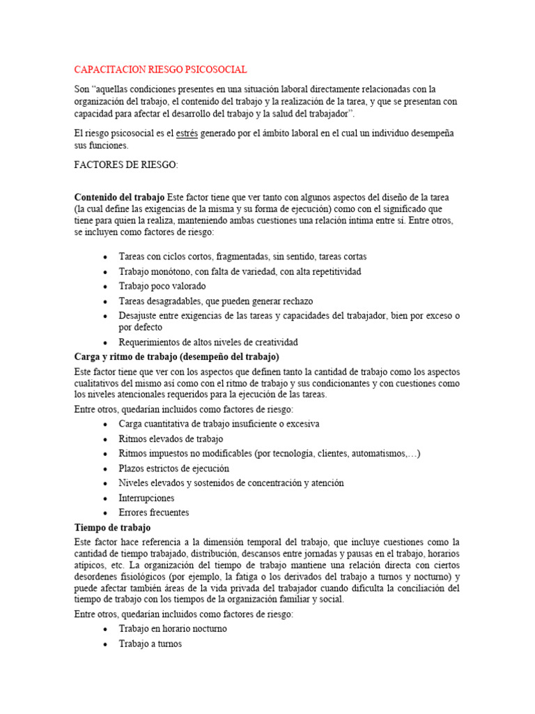 Capacitacion Riesgo Psicosocial | Descargar gratis PDF | Estrés (biología) | Business