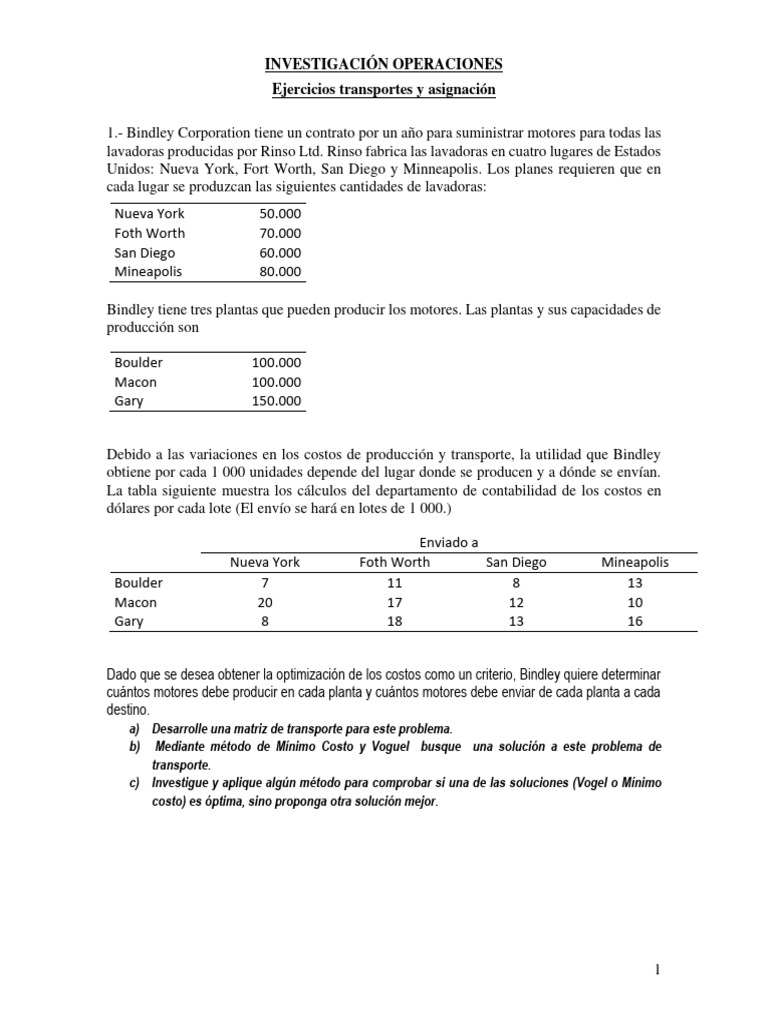 Enunciado Ejercicios Transportes y Asignación | PDF