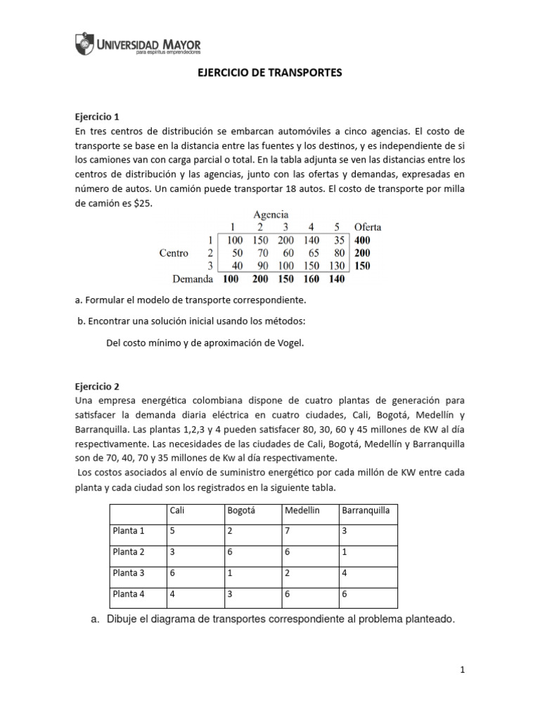 Ejercicios de TRasnporte | Descargar gratis PDF | Programación lineal | Transporte