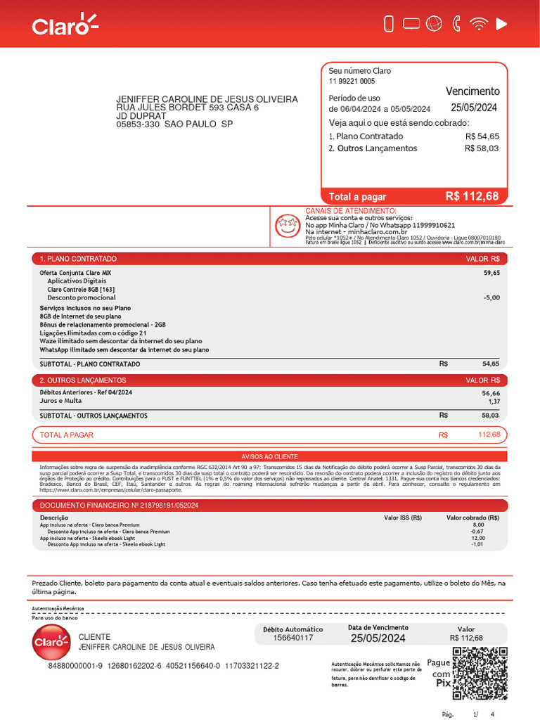 fatura claro- | Download grátis PDF | Conta de transação | Finanças ...