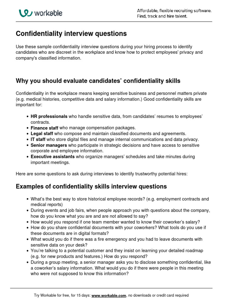 Confidentiality Interview Questions | PDF | Classified Information ...