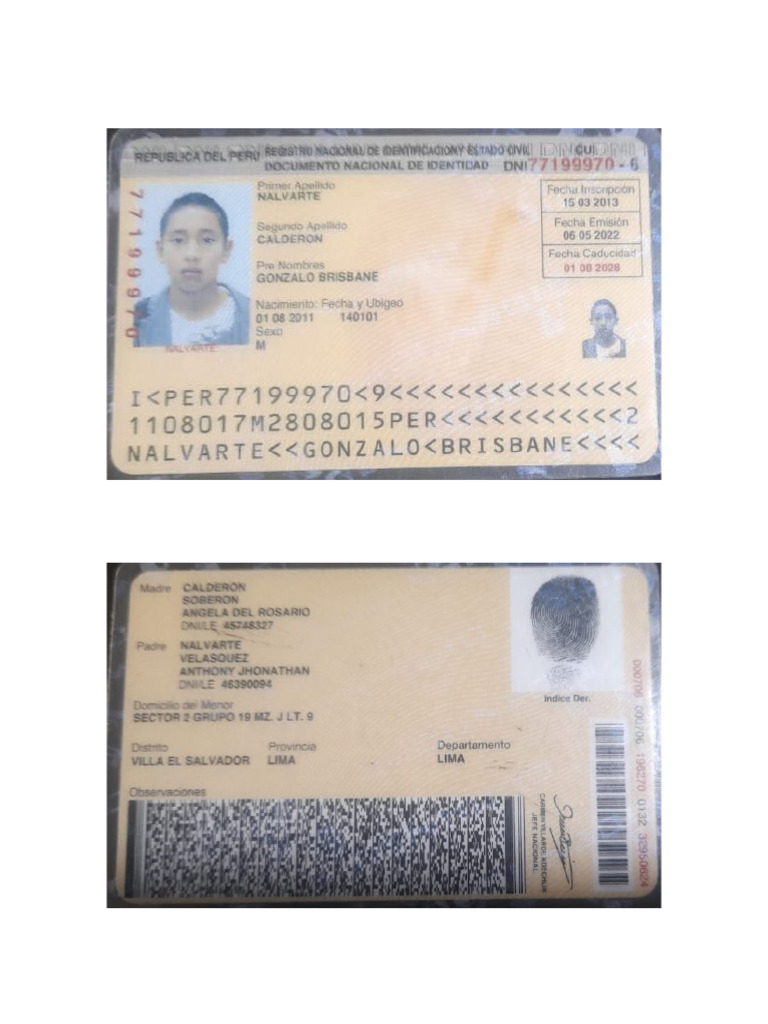 Documento de Identidad Hijo de Anthony | PDF