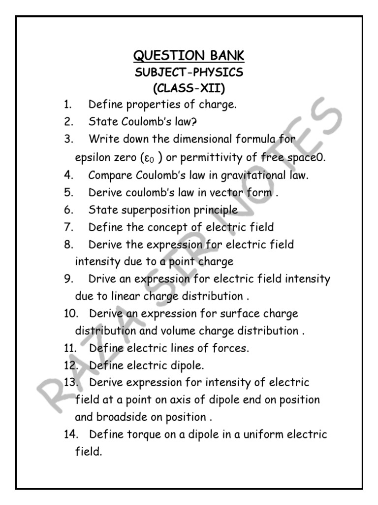 Physics Question Bank | PDF | Electric Field | P–N Junction