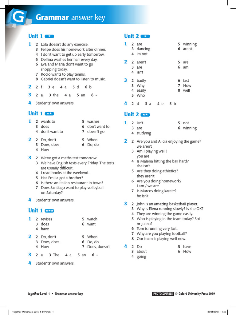 Together 1 Worksheets Answerkey | PDF