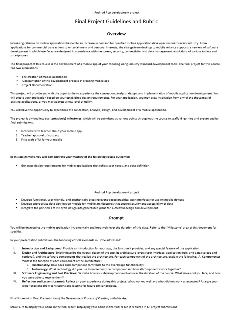 ECET Rubric Final Project Guidelines and Rubric | PDF | Mobile App ...