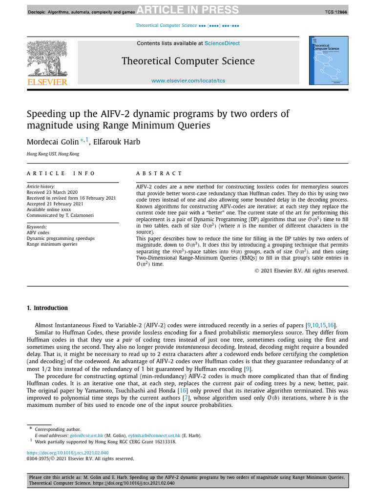 Speeding Up The AIFV-2 Dynamic Programs by Two Orders of Magnitude Using Range Minimum Queries ...