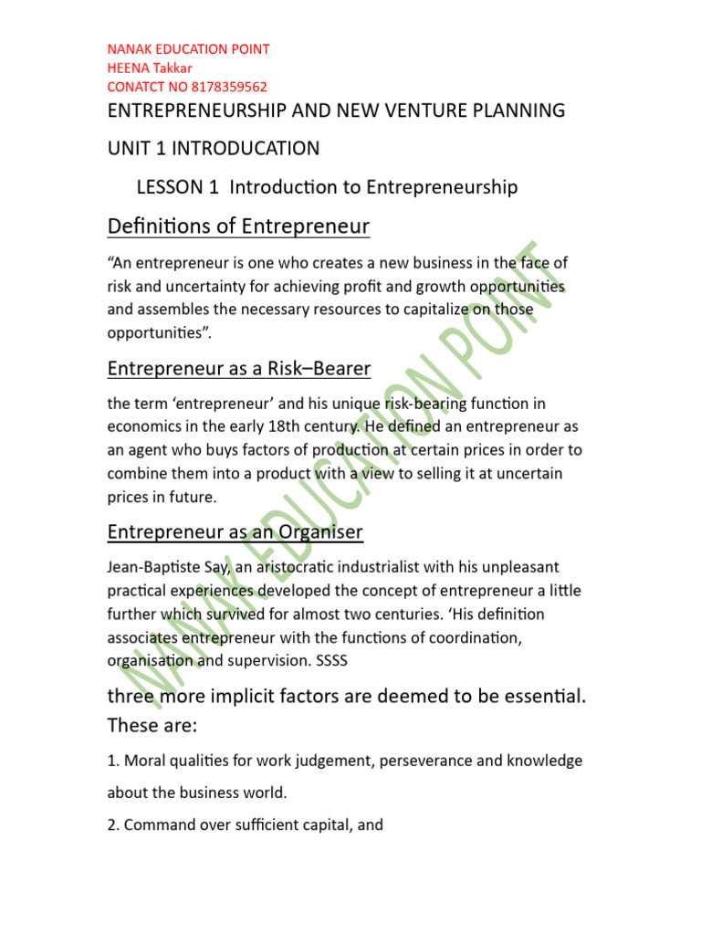 Entrepreneurship Unit 1 - NEW | PDF | Entrepreneurship | Mindset