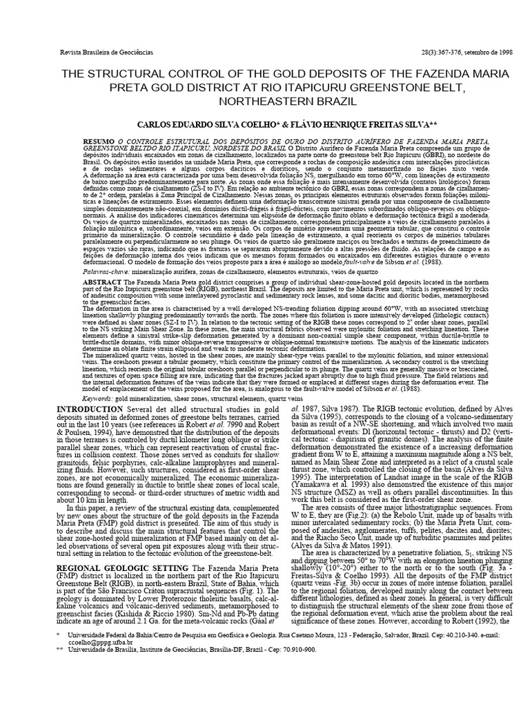 The structural control of the gold deposits of the Fazenda Maria Preta go | PDF | Fault (Geology ...