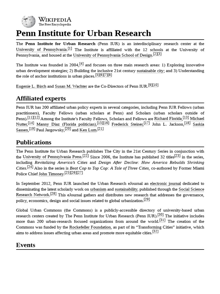 Penn Institute For Urban Research | PDF | Urban Planning | Planning