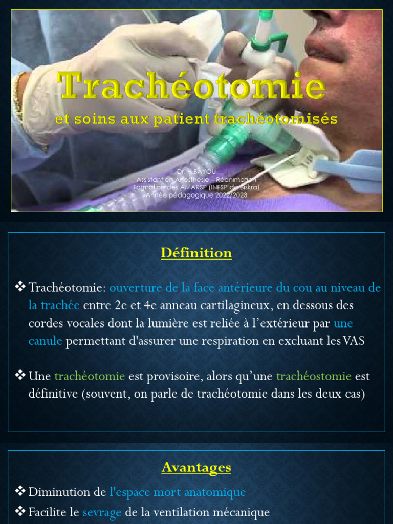 Trachéotomie Et Soins Aux Patient Trachéotomisés DR - Bayou | PDF ...