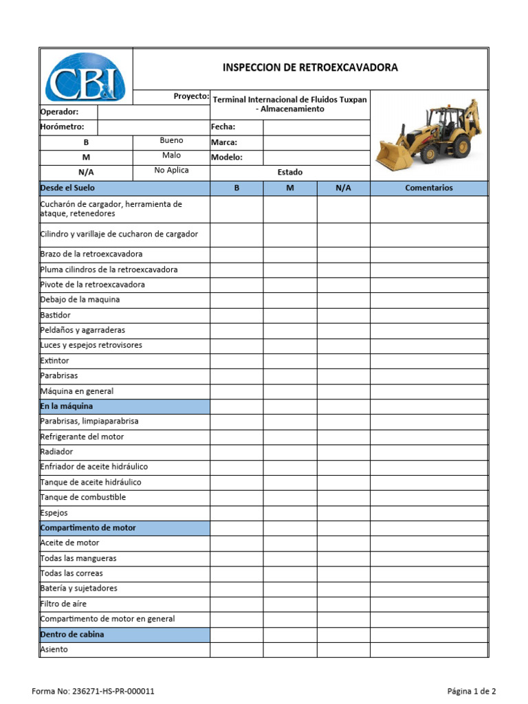 236271-HS-FM-000012 Inspeccion Retroexcavadora | PDF | Vehículo de motor | Vehículos