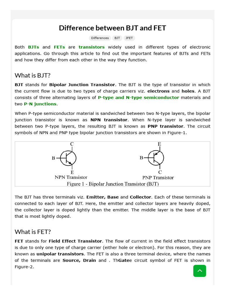 BJT vs FET: Key Differences Explained | PDF | Bipolar Junction ...