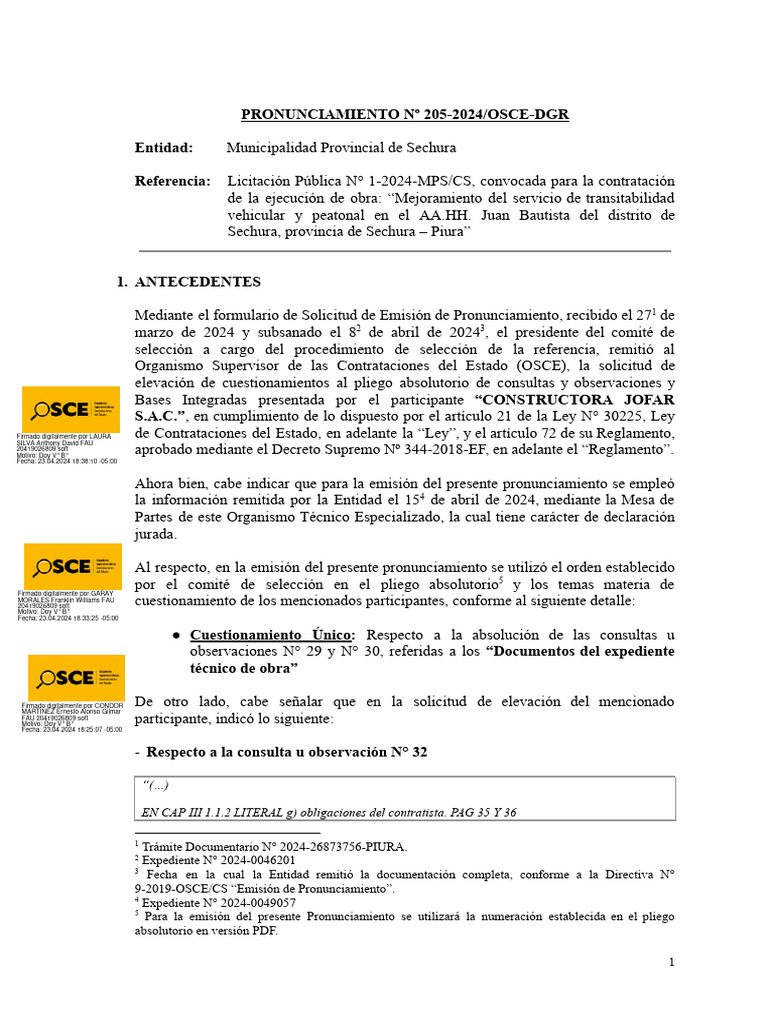 Pronunciamiento N 205 2024 Osce DGR | PDF | Seguro | Presupuesto
