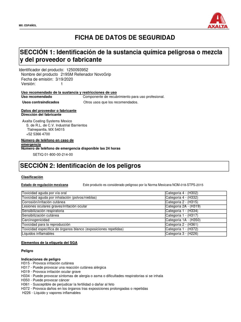 SDS NovoGrip | PDF | Alergia | Toxicología