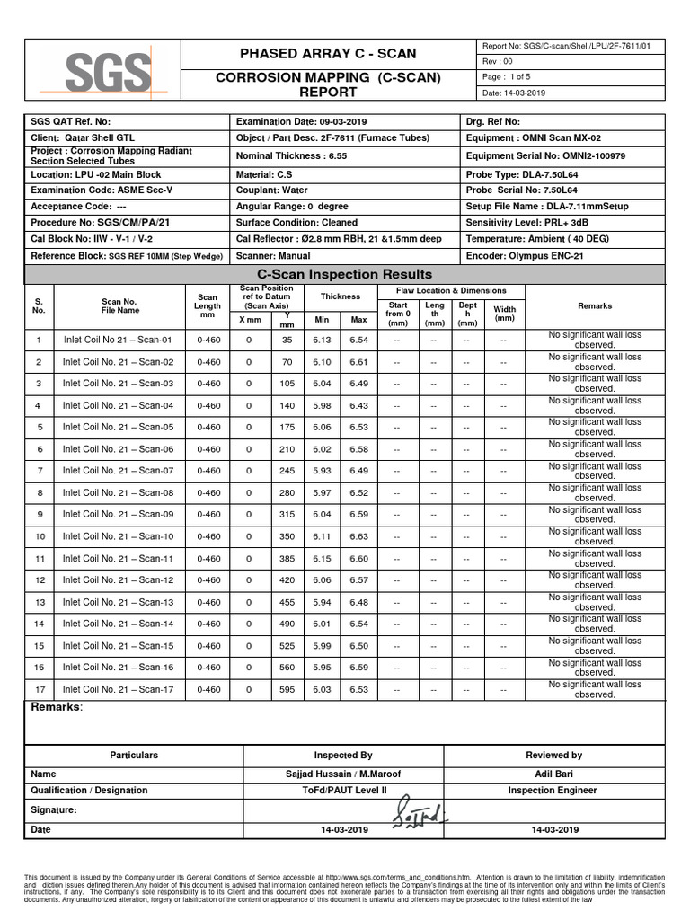 Coil # 21 Inlet C-Scan Report | PDF | Forgery