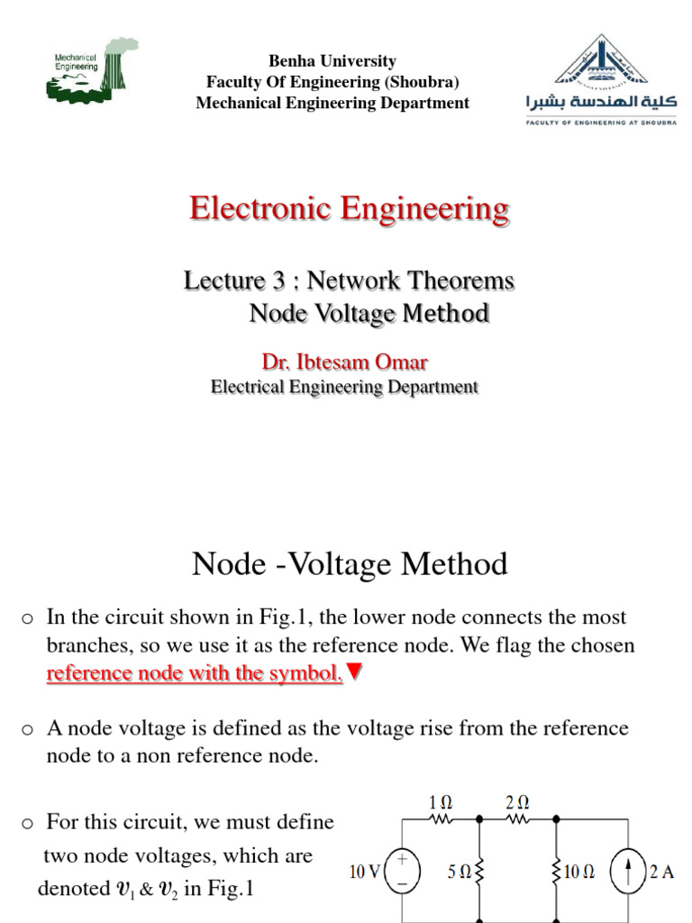 Electronic Engineering: Lecture 3: Network Theorems Node Voltage Method | PDF | Voltage ...