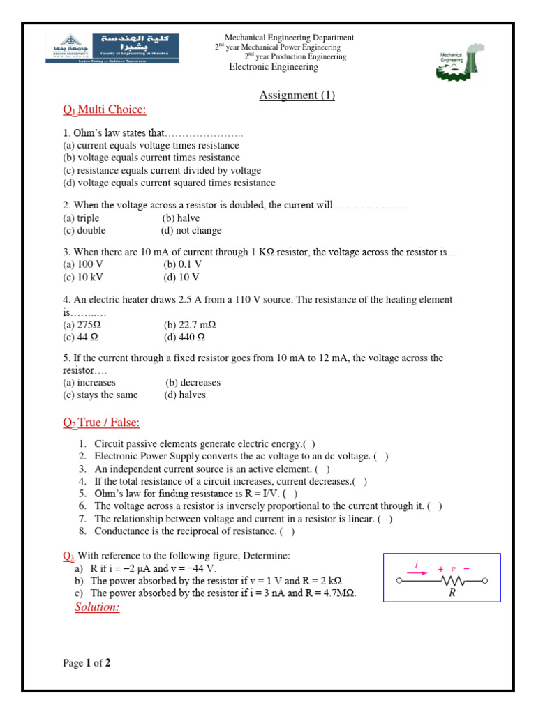 Assignment 1 | PDF | Electrical Resistance And Conductance | Resistor