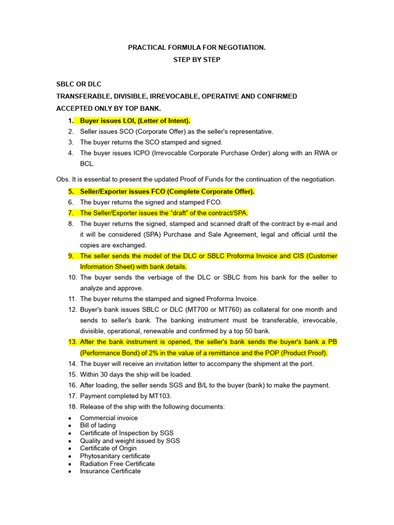 Practical Formula For Negotiation | PDF | Letter Of Credit | Business