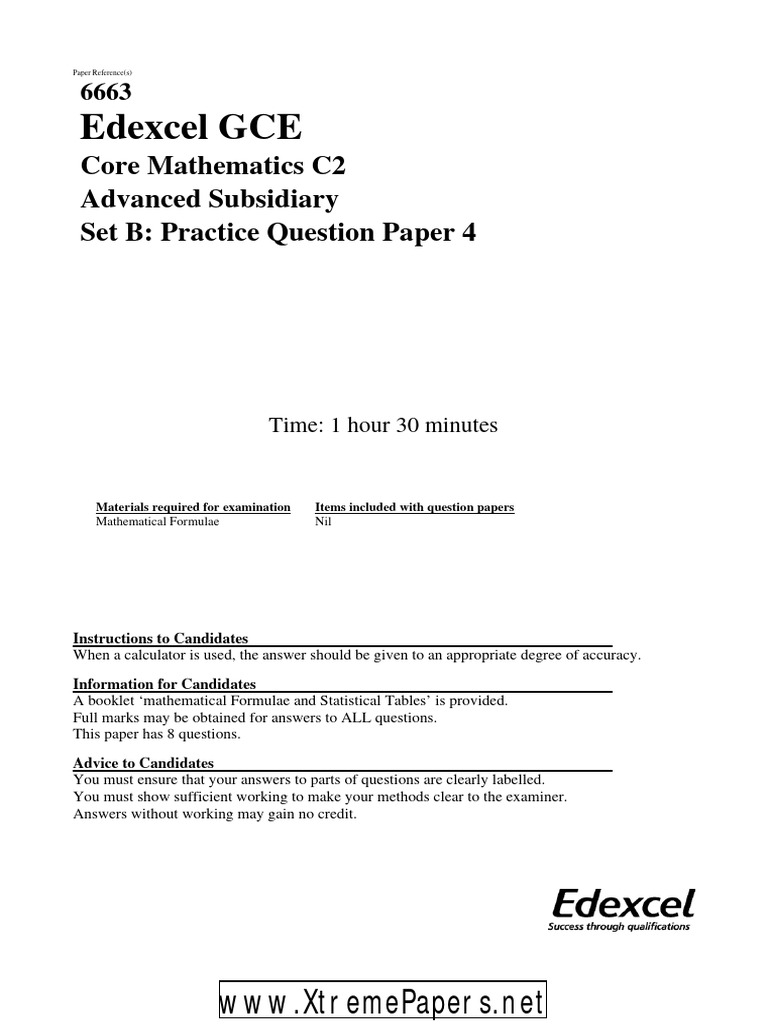 Edexcel GCE Core Math C2 Set B Practice | PDF | Mathematical Analysis ...