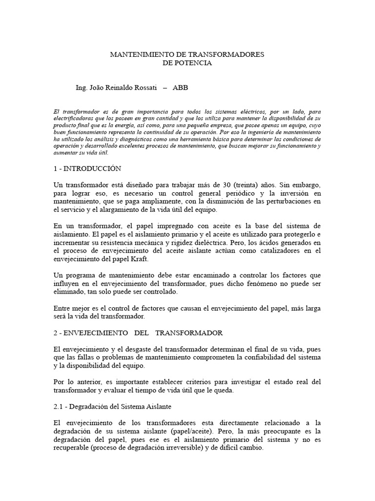 Mantenimiento A Transformadores De Potencia PDF Aislador