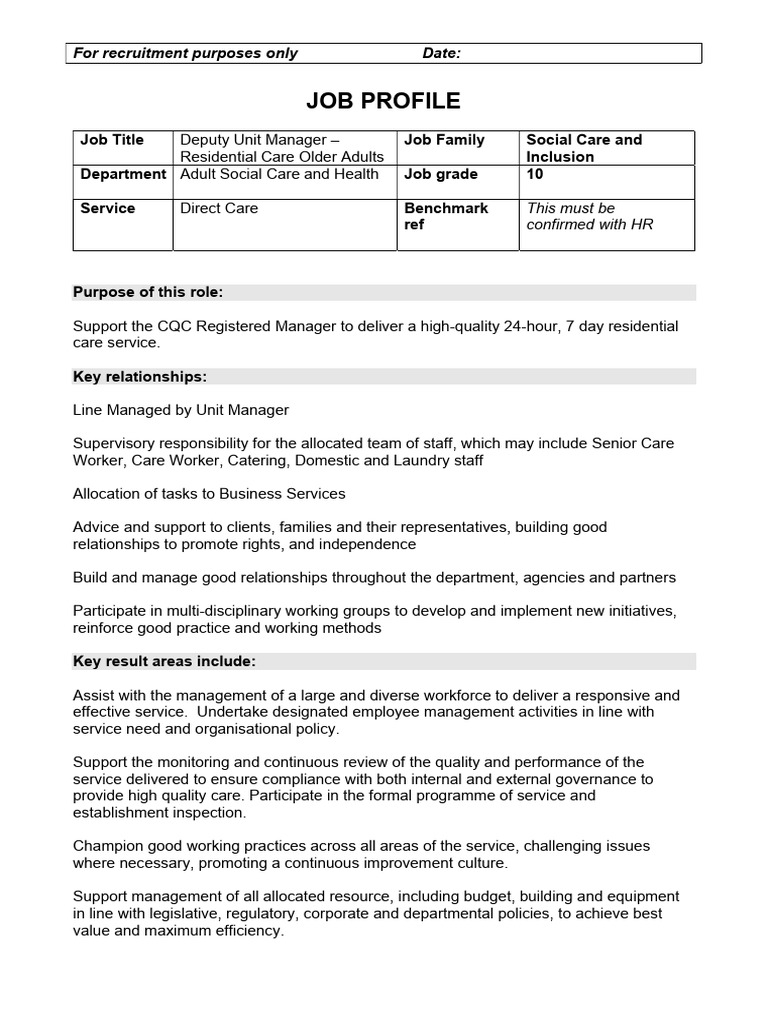 Deputy Unit Manager | PDF | Social Work | Recruitment