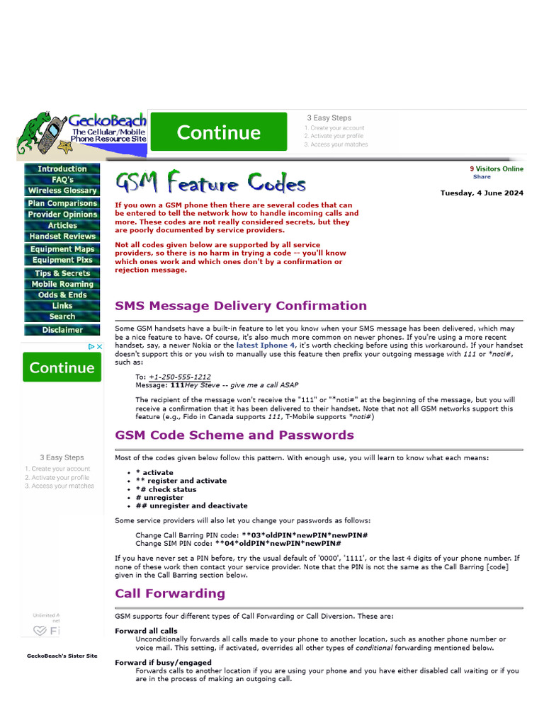 GSM Feature Codes | PDF | Telephone Number | Telephone