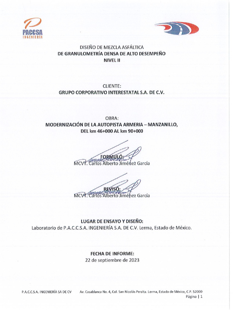 Diseño Mezcla Asfaltica Alto Desempeño Paccsa | PDF