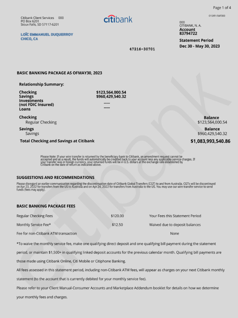 Bank Statement-CITI-Acc-4722 | PDF