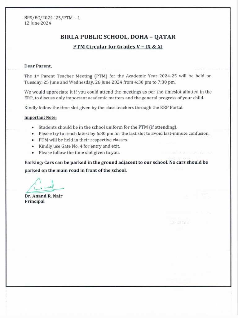 Circular - PTM 1 For Grades V To IX XI 2024-2025 | PDF