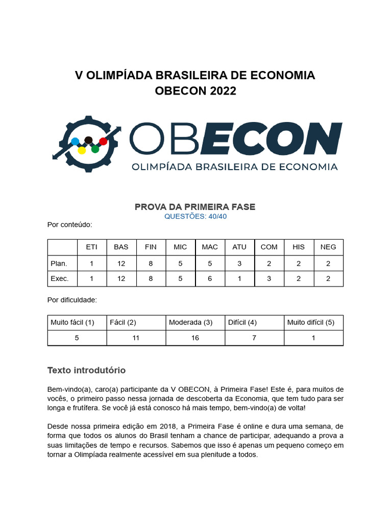 OBECON 2022: Desafio de Integridade | PDF | Produto interno bruto ...